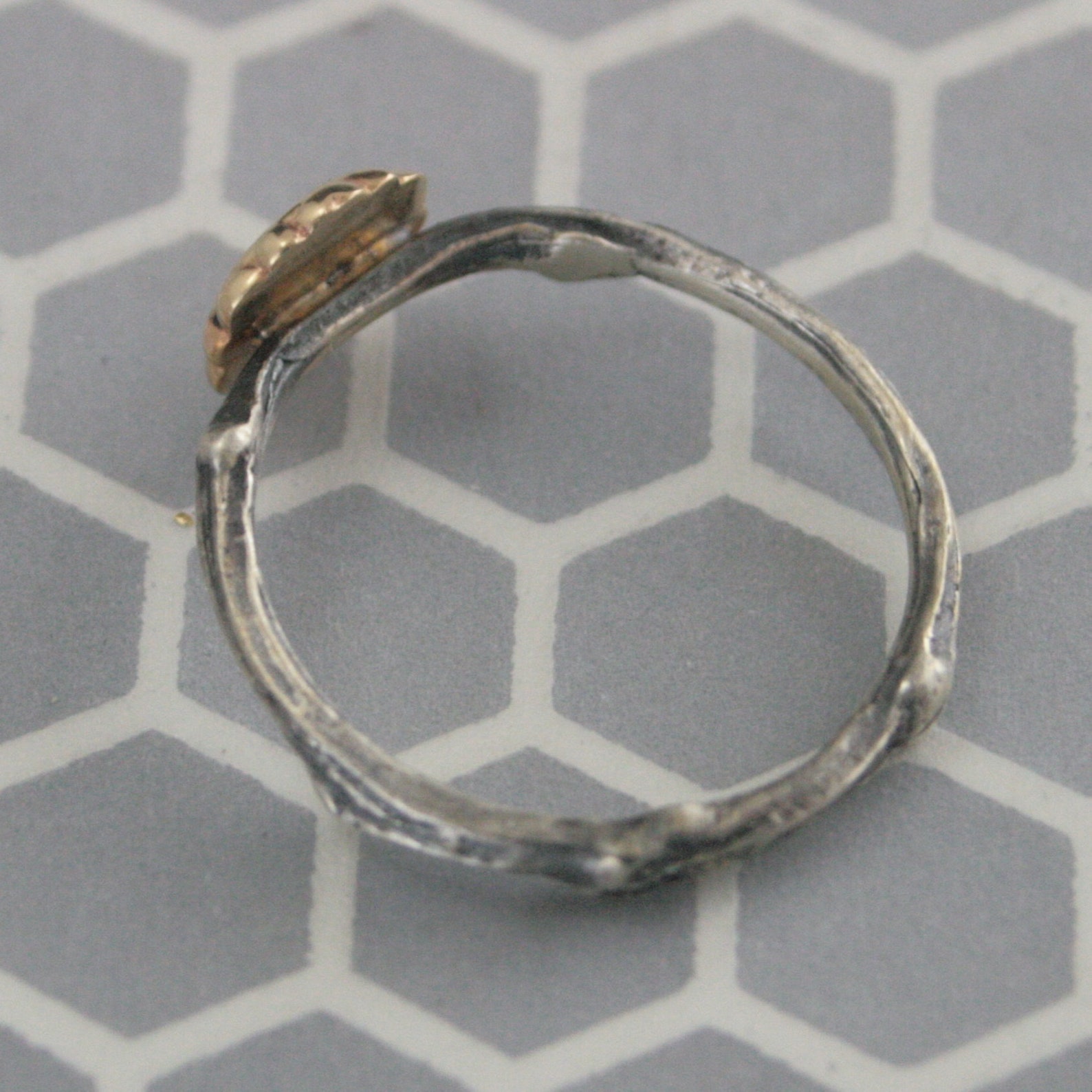 Honey Bee Seal Ring Twig Band With Solid 14K Gold Honeybee Signet Save ...