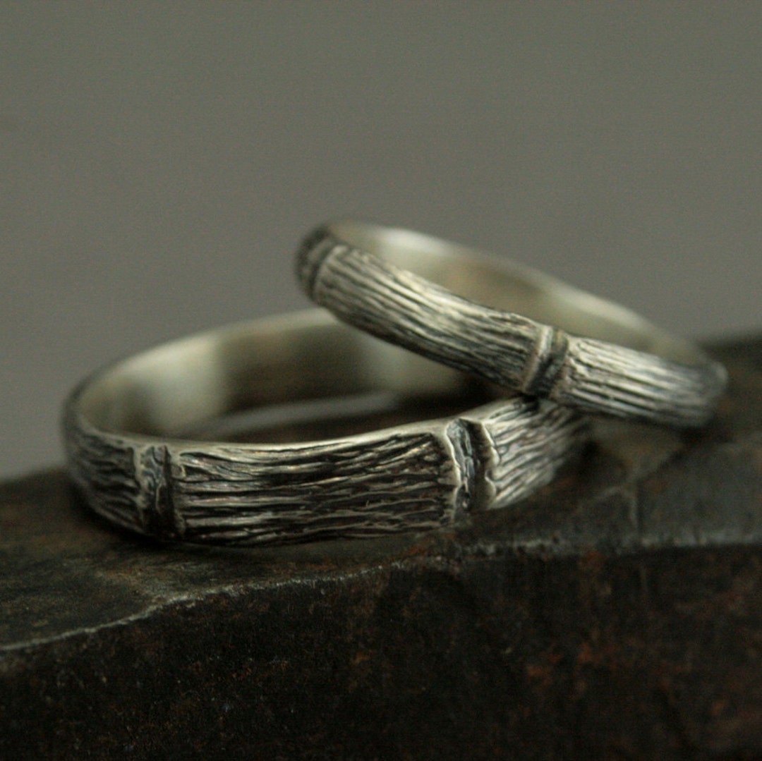 Woodland Wedding Set - Handmade Forest Wedding Rings - Sterling Silver ...