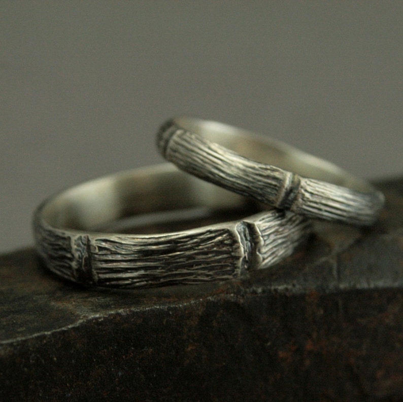 Woodland Wedding Set - Handmade Forest Wedding Rings - Sterling Silver ...