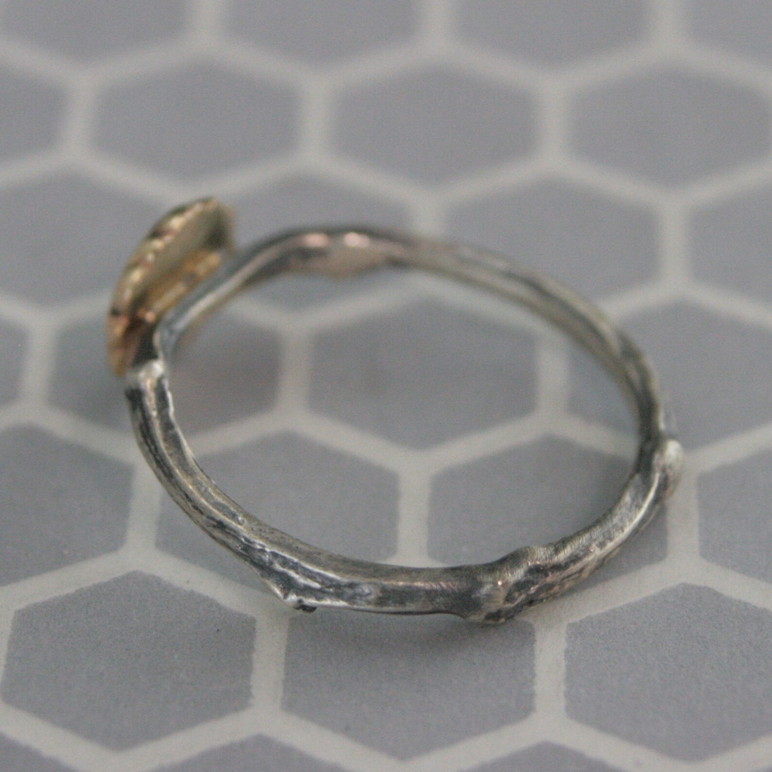 Honey Bee Seal Ring Twig Band With Solid 14K Gold Honeybee Signet Save ...