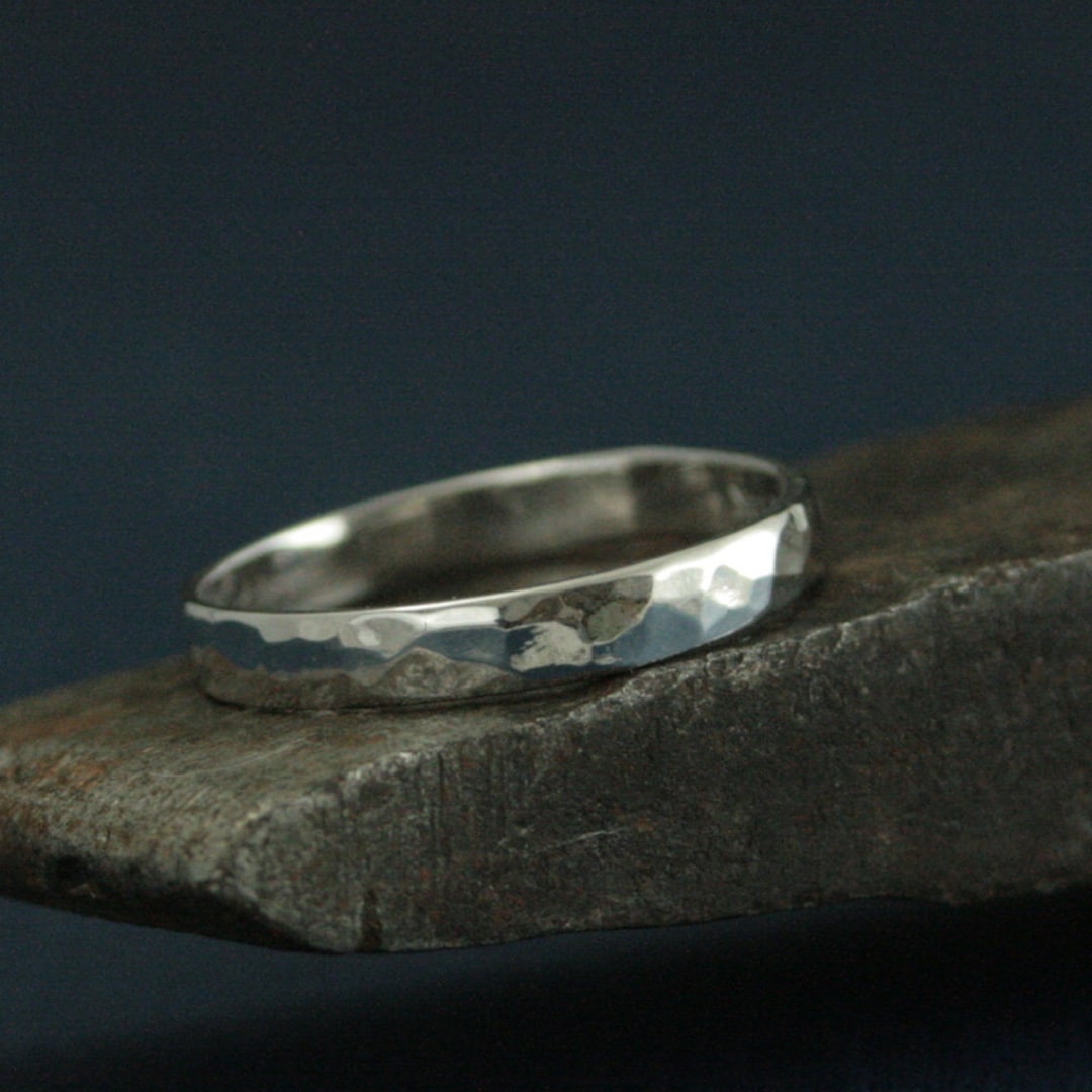 14K White Gold Band Hammered Gold Ring Hammered Men's Ring Wedding ...