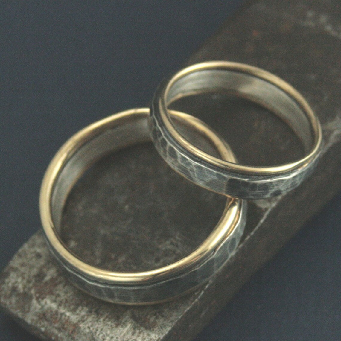 Bands Mixed Metal Rings Rustic Wedding Bands Mens Wedding - Etsy