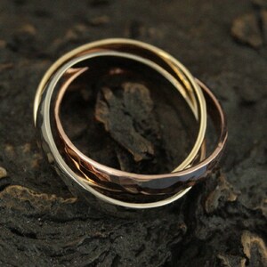 Men's Rolling Ring Interlocking Rings Triplet Ring Hammered Gold Bands ...