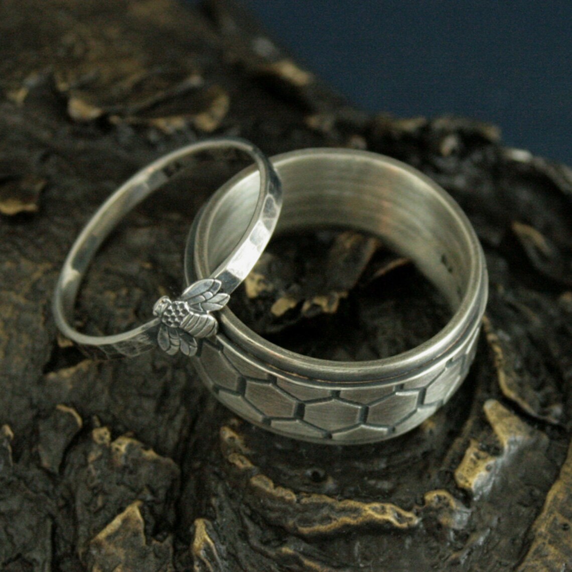 Bee Ringshoney Bee Mine Silver Wedding Setbumble Bee - Etsy