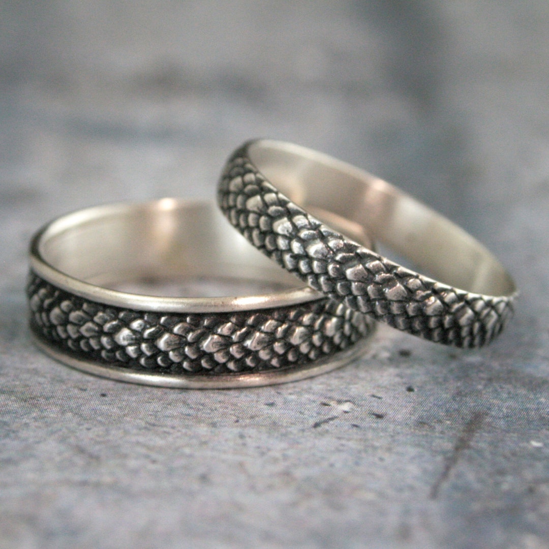 Skyrim Inspired Wedding Ring Set His and Hers Wedding Bands Dragon ...