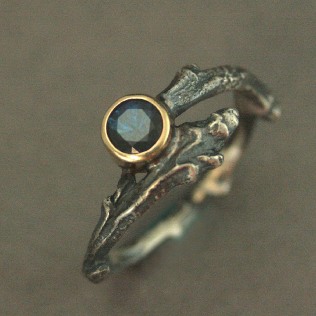 Forest Rain - Sapphire Engagement Ring - Twig Ring - Gold Bezel Set ...