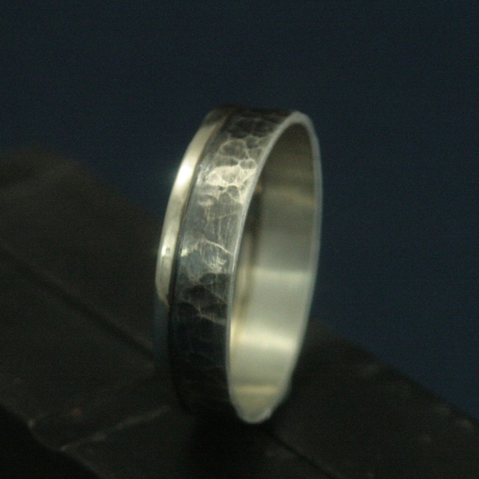 Hammered Wedding Ring - the Centurion Band - Solid 14K White Gold and Silver Ring - Bimetal Band ...