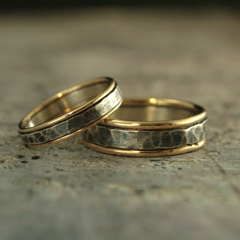 Bands Mixed Metal Rings Rustic Wedding Bands Mens Wedding - Etsy