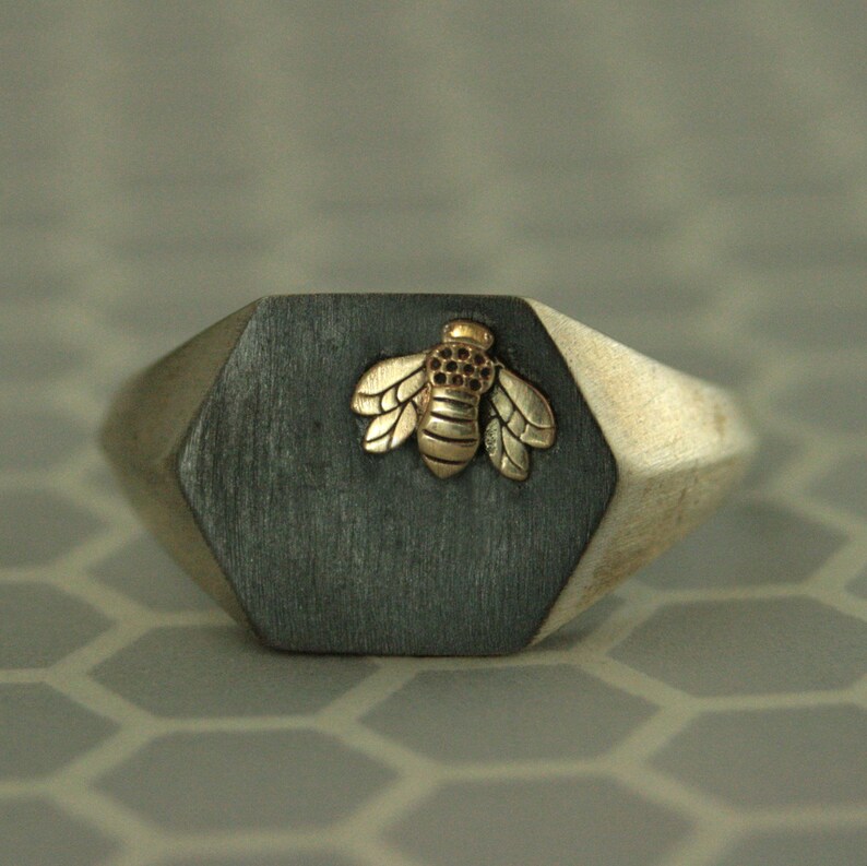 Bee Ring Large Bee Signet Ring Honeycomb Cell Ring Geometric | Etsy
