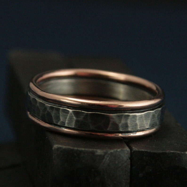 Ring Hammered Silver Band Distressed Ring Oxidized Silver Band 14K ...