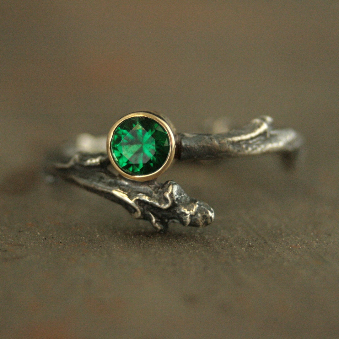 Forest Canopy - Emerald Engagement Ring - Twig Ring - Gold Bezel Set ...
