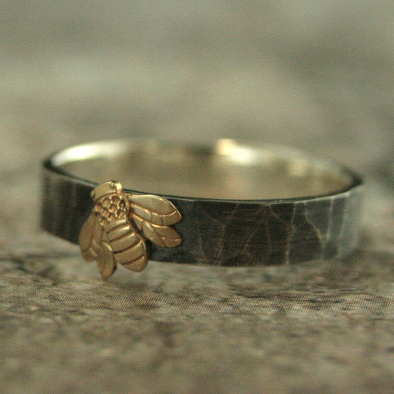 Honey Bee Ring Bumble Bee Ring Gold Bee Ring 4mm Hammered - Etsy