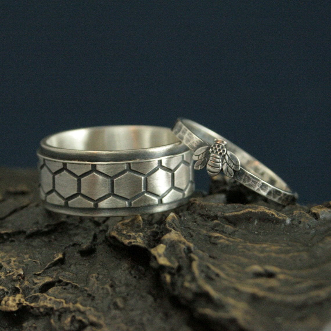 Bee Ringshoney Bee Mine Silver Wedding Setbumble Bee - Etsy
