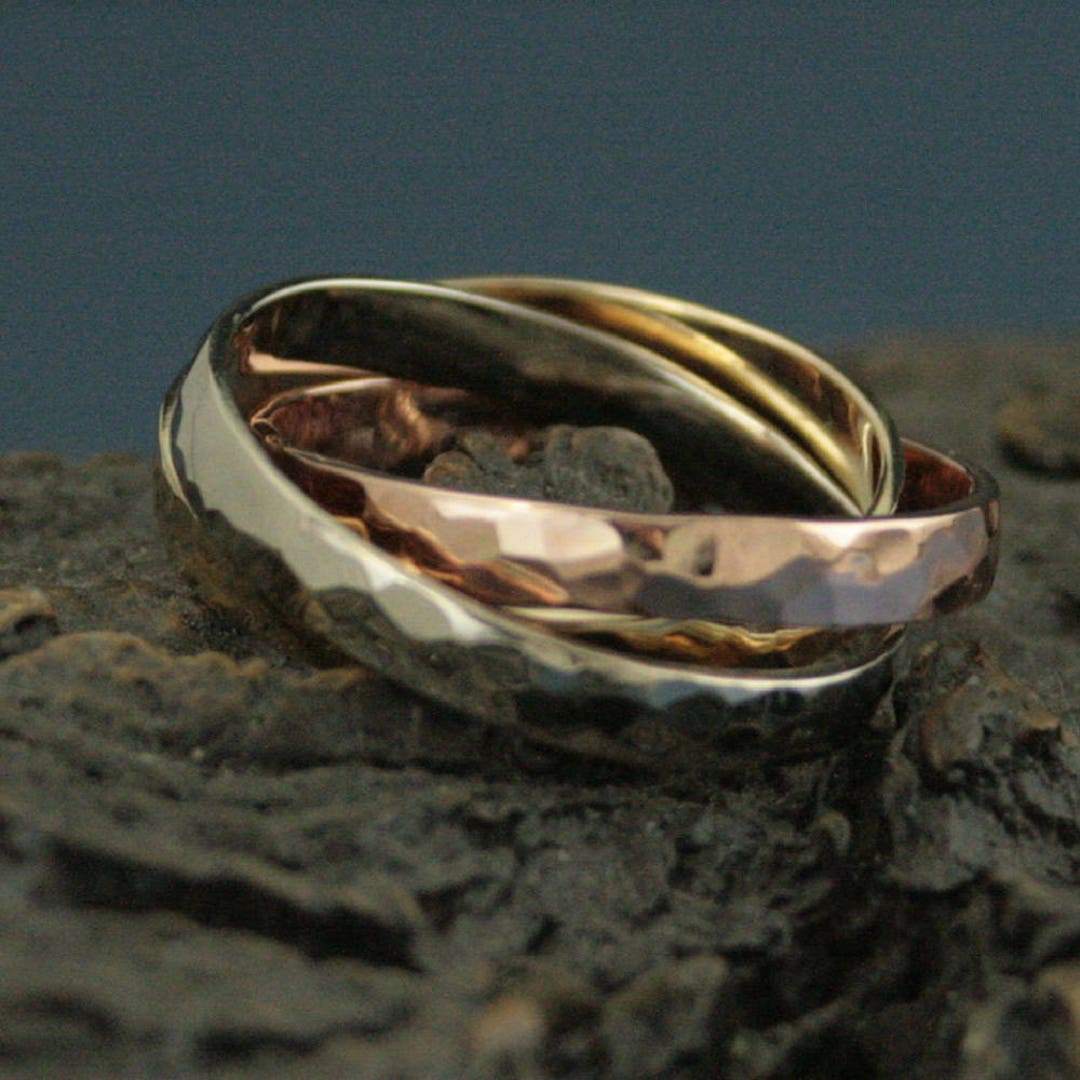 Men's Rolling Ring Interlocking Rings Triplet Ring Hammered Gold Bands ...