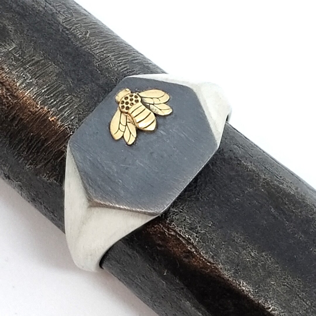 Bee Ring Large Bee Signet Ring Honeycomb Cell Ring Geometric Ring ...