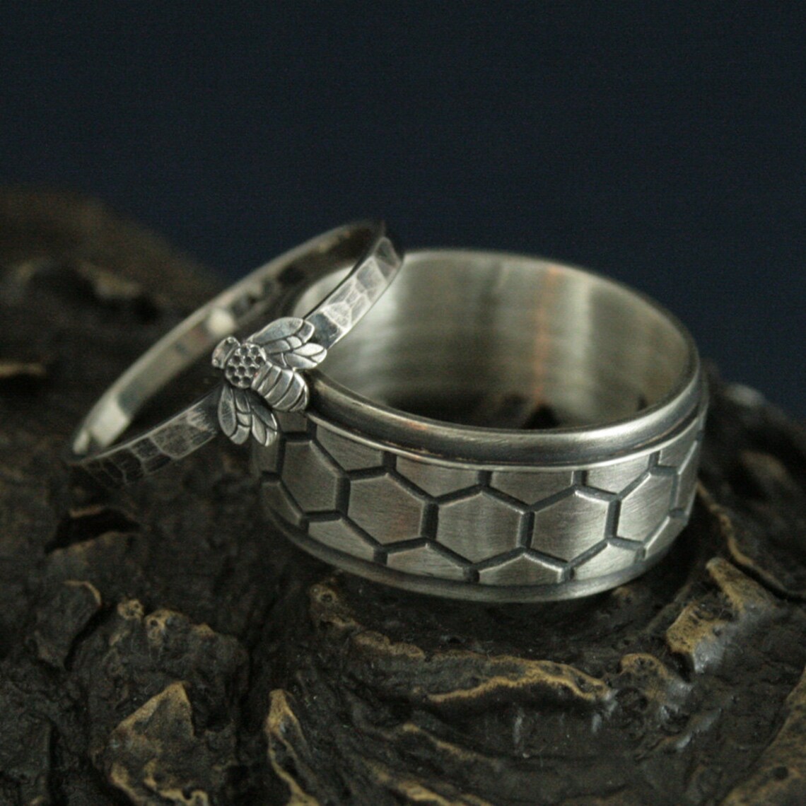 Bee Ringshoney Bee Mine Silver Wedding Setbumble Bee - Etsy