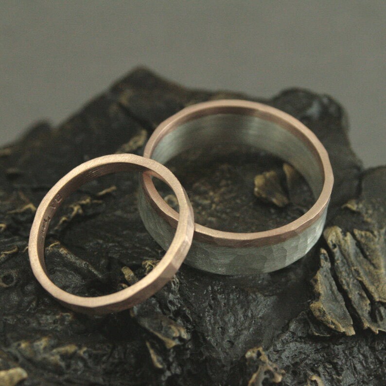 Rustic Wedding Set Wedding Band Set Wedding Ring Set Two Tone | Etsy