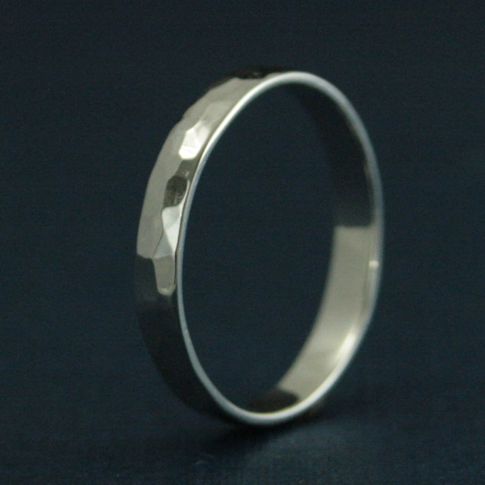 14K White Gold Band Hammered Gold Ring Hammered Men's Ring - Etsy