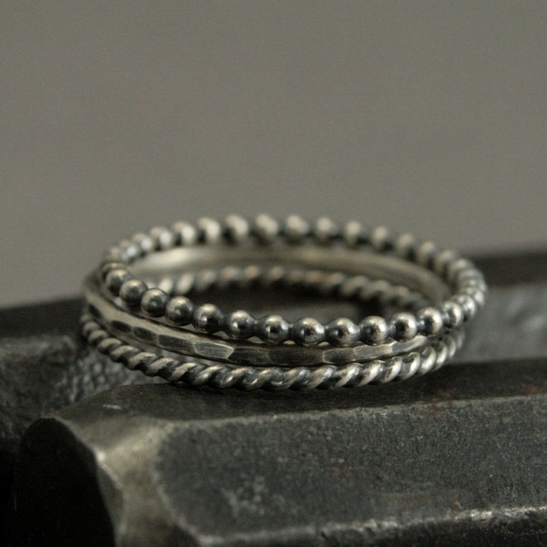Textured Stacking Ring Set Sterling Silver Stacking Set With - Etsy