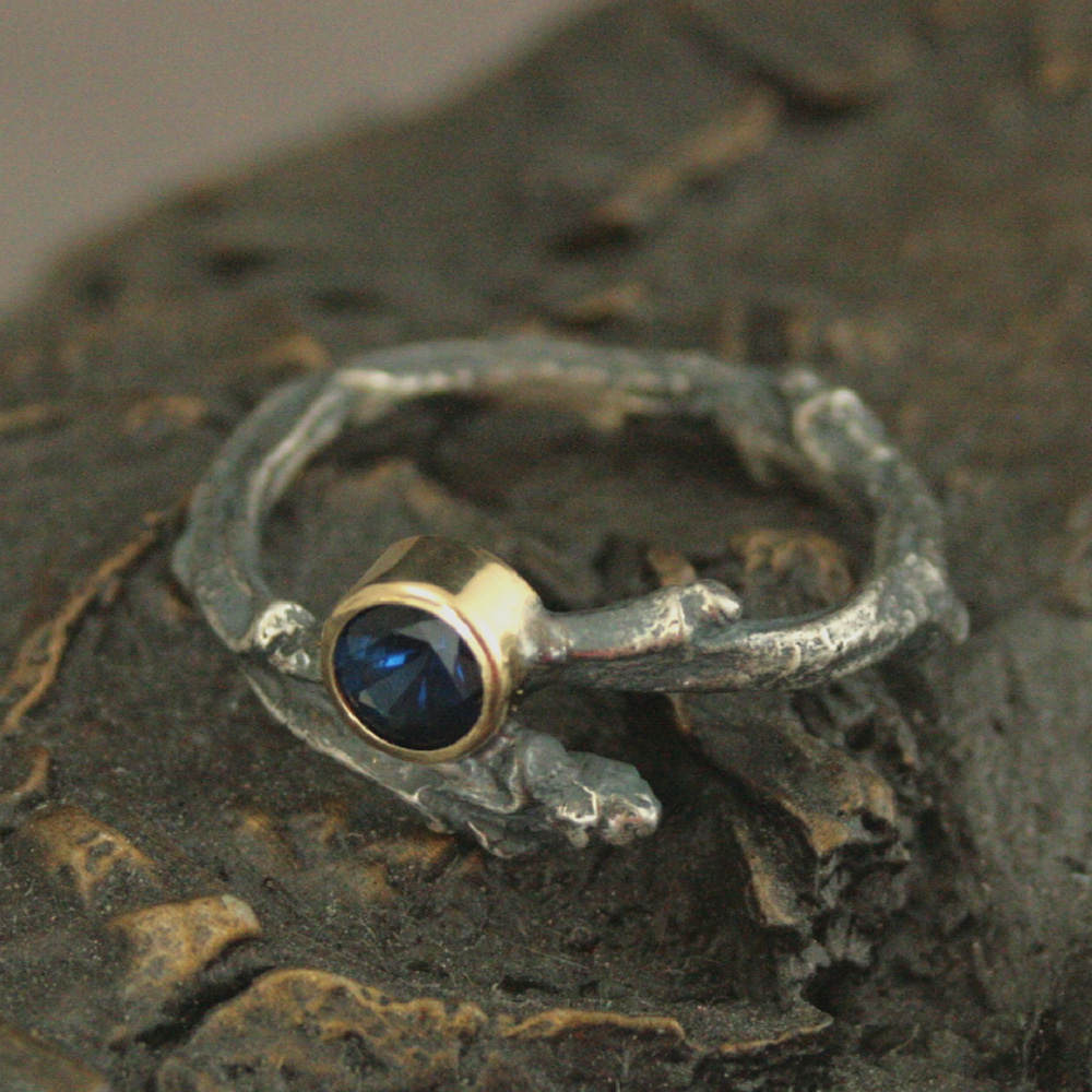 Forest Rain - Sapphire Engagement Ring - Twig Ring - Gold Bezel Set ...