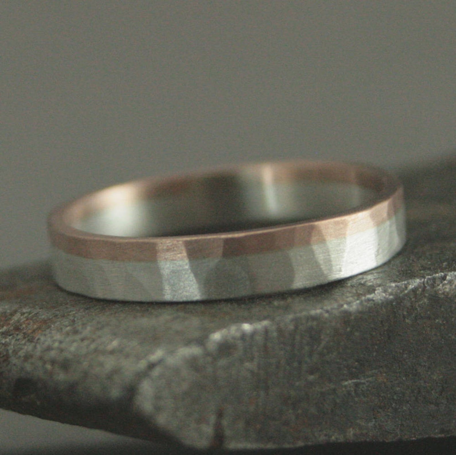 Two Tone Hammered Bandwomen's Two Tone Ringthin Two - Etsy