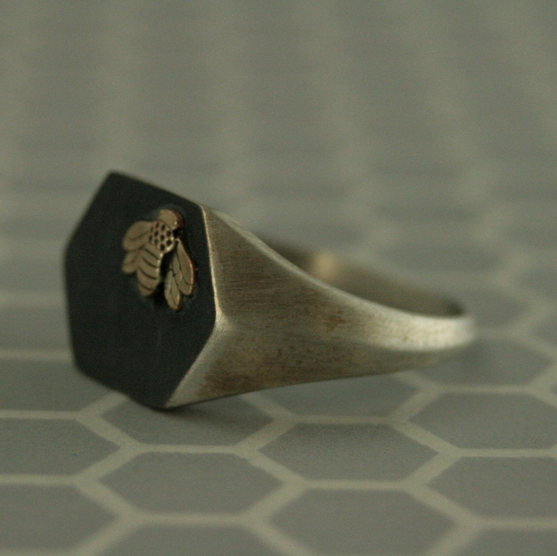 Bee Ring Large Bee Signet Ring Honeycomb Cell Ring Geometric Ring ...