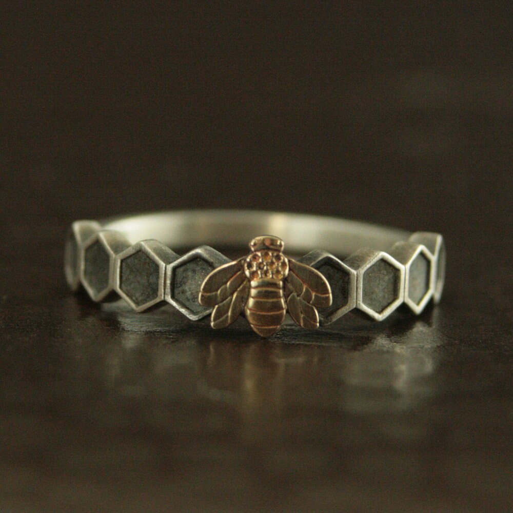 Gold Bee Ring Honeycomb Ring Bumblebee Ring Drone Ring Honey Bee Ring ...