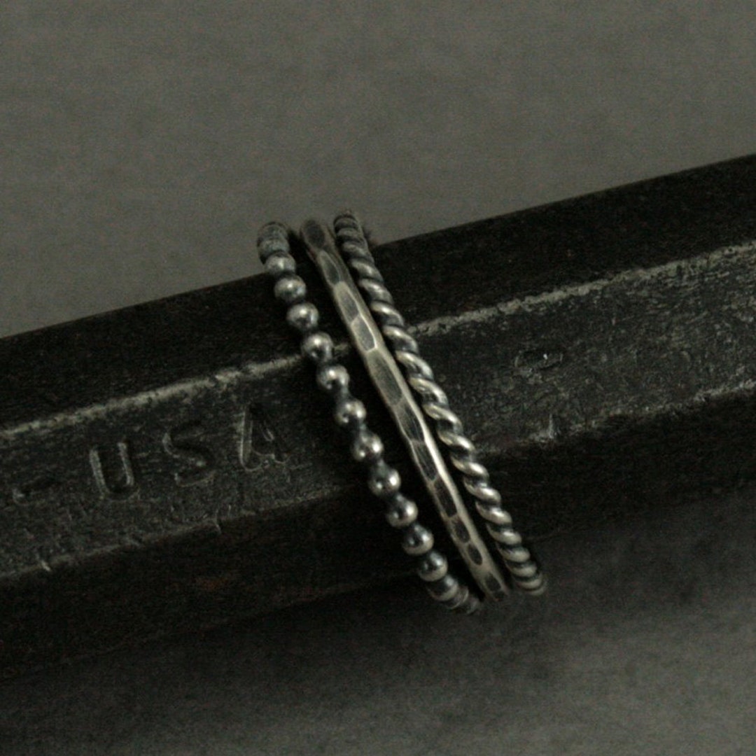 Textured Stacking Ring Set - Sterling Silver Stacking Set With Twist ...