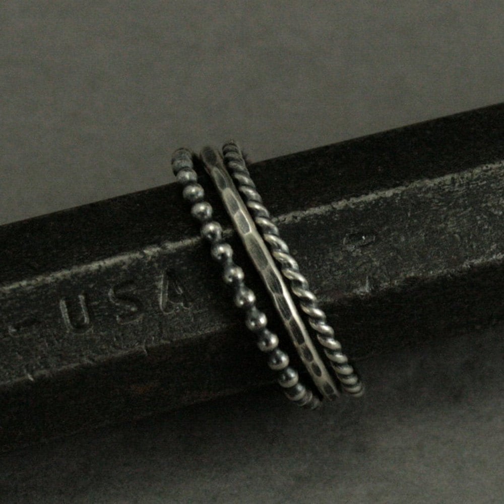 Textured Stacking Ring Set Sterling Silver Stacking Set with | Etsy
