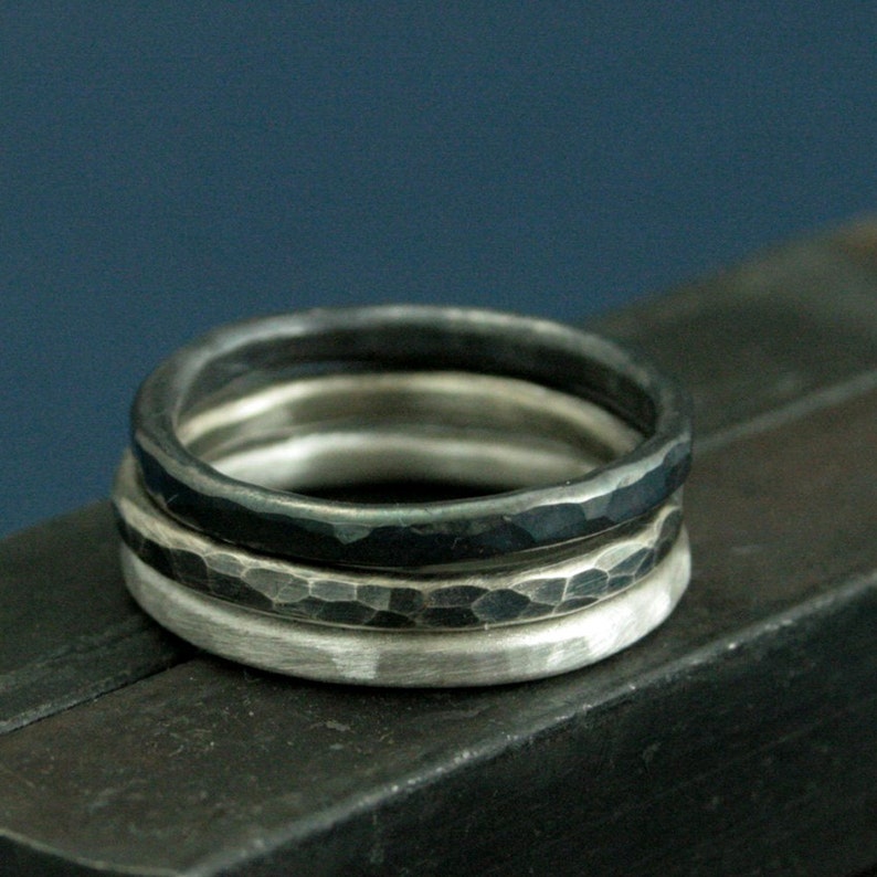 Ombre Trio - Silver Stacker Rings - Set of 3 - 2mm Thin Solid Sterling ...