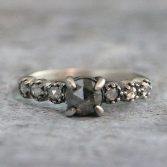 Rose Cut Diamond Engagement Ring Sterling Silver Oxidized and | Etsy