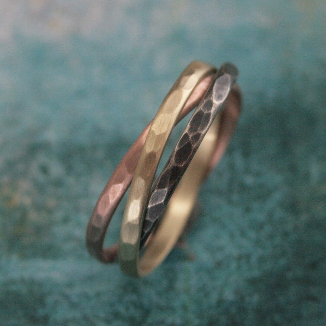Tricolor Rolling Ring Hammered Rustic Rolling Bands in Solid Gold and ...