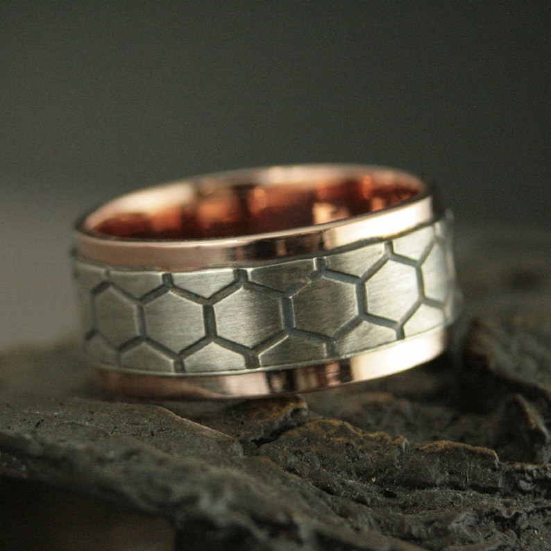 Two Tone Ring for Him Honeycomb Ring Genus Apis Honeycomb Band | Etsy