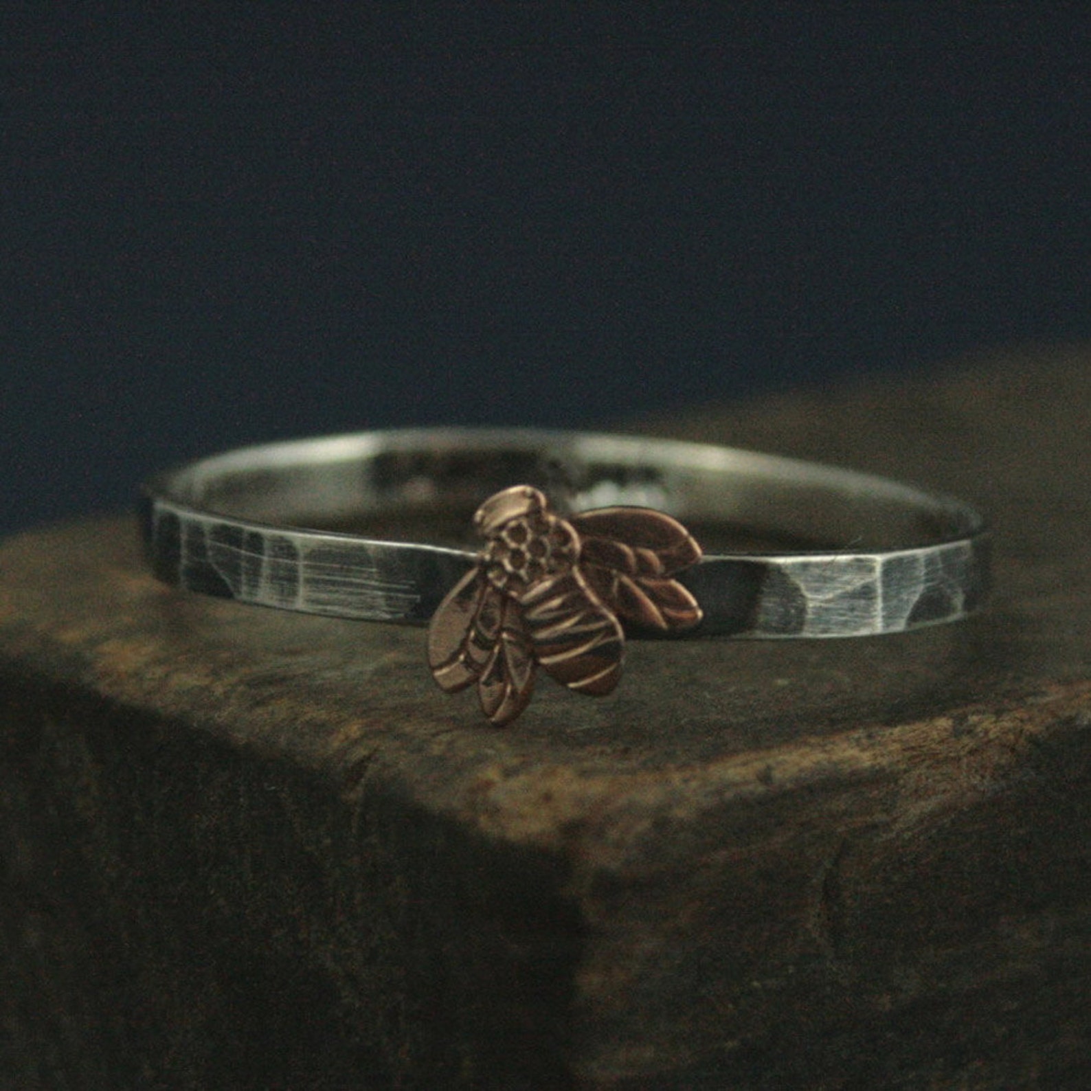 14K Rose Gold Bee Ring Queen Bee Ring Honey Bee Mine Silver Wedding ...