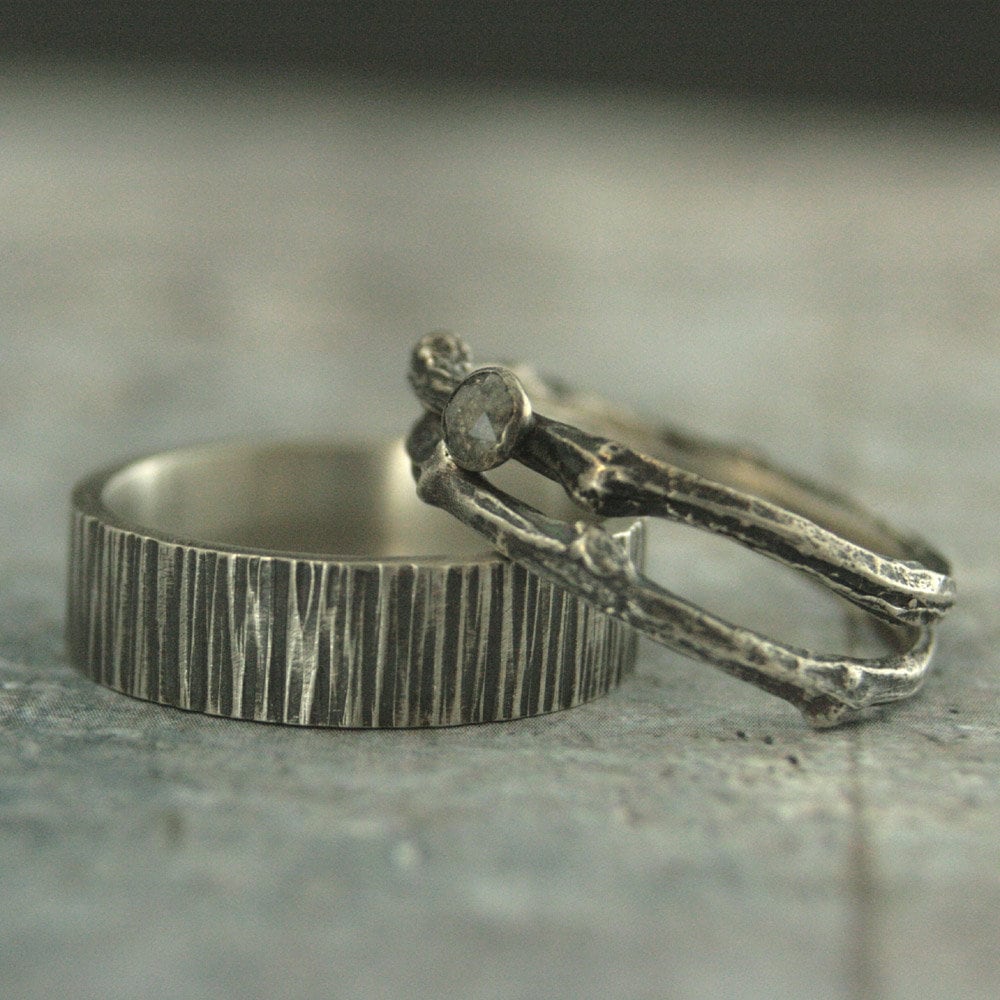 Woodland Wedding Set Twig Bands His and Hers Set Rustic | Etsy