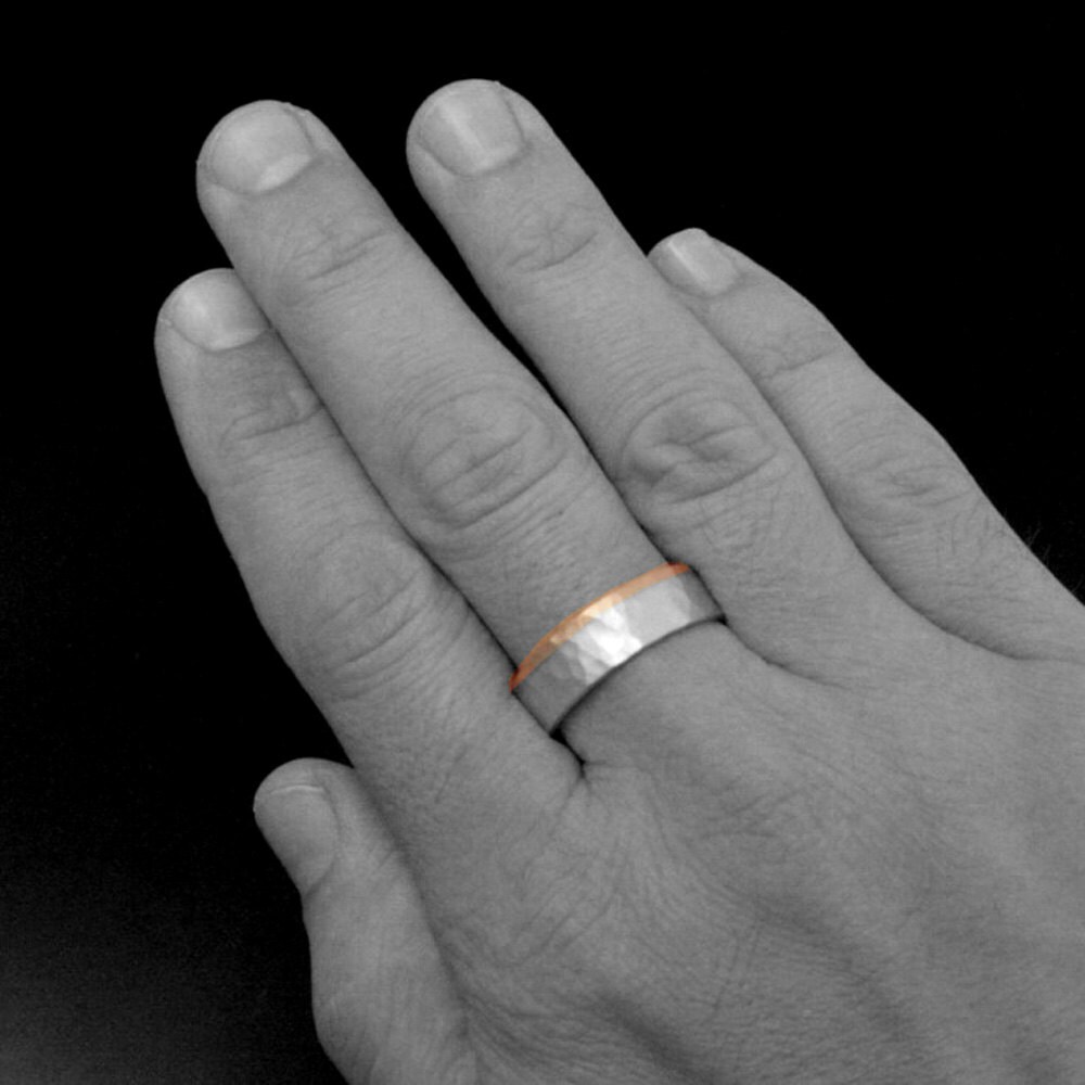 Hammered Two Tone Bandbimetal Wedding Ringflat Two Tone - Etsy