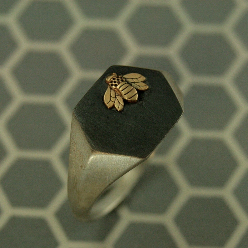 Bee Ring Large Bee Signet Ring Honeycomb Cell Ring Geometric | Etsy