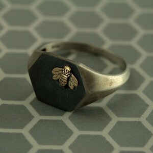 Bee Ring Large Bee Signet Ring Honeycomb Cell Ring Geometric Ring ...