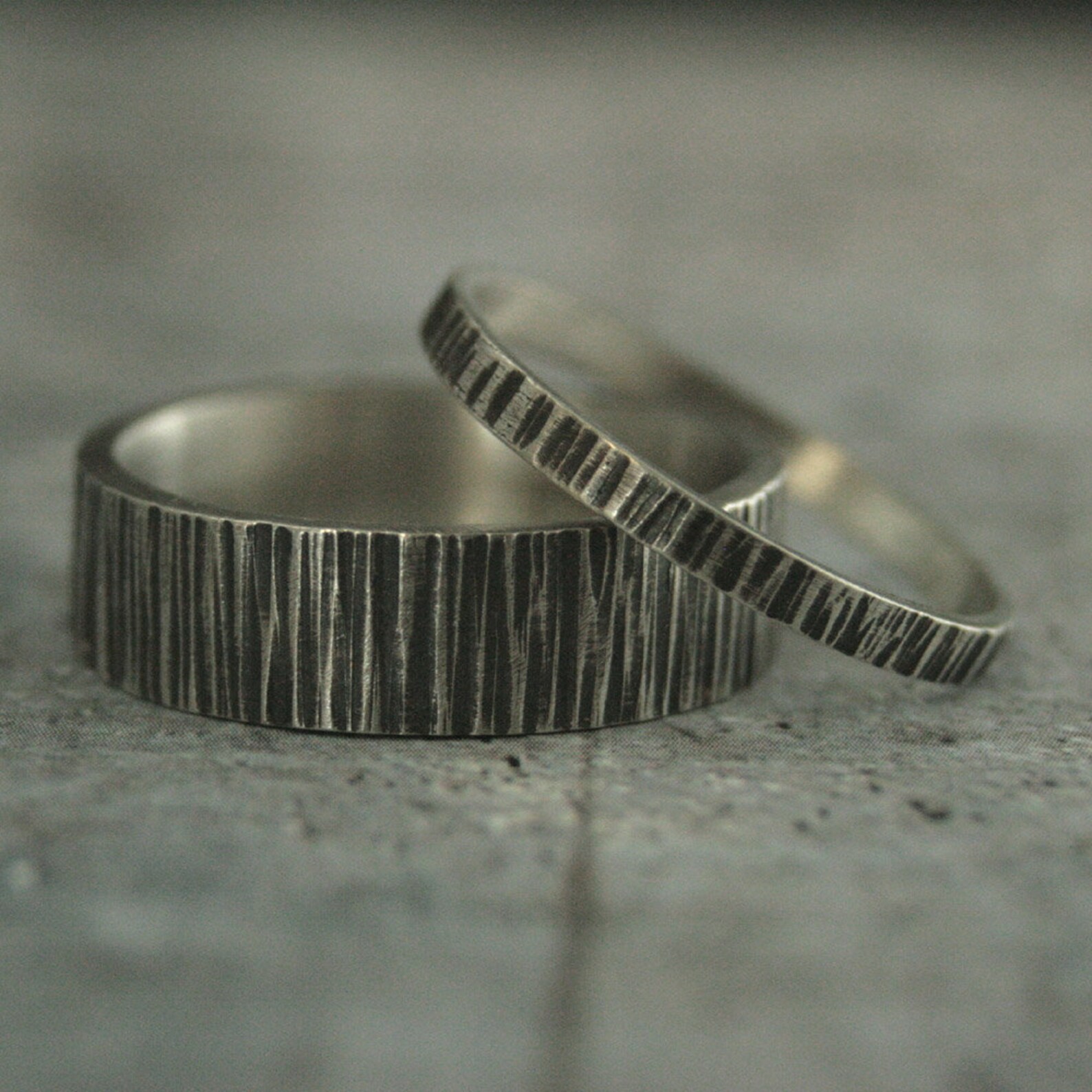 Bark Wedding Bands Hammered Bark Rings Silver Wedding Set His | Etsy