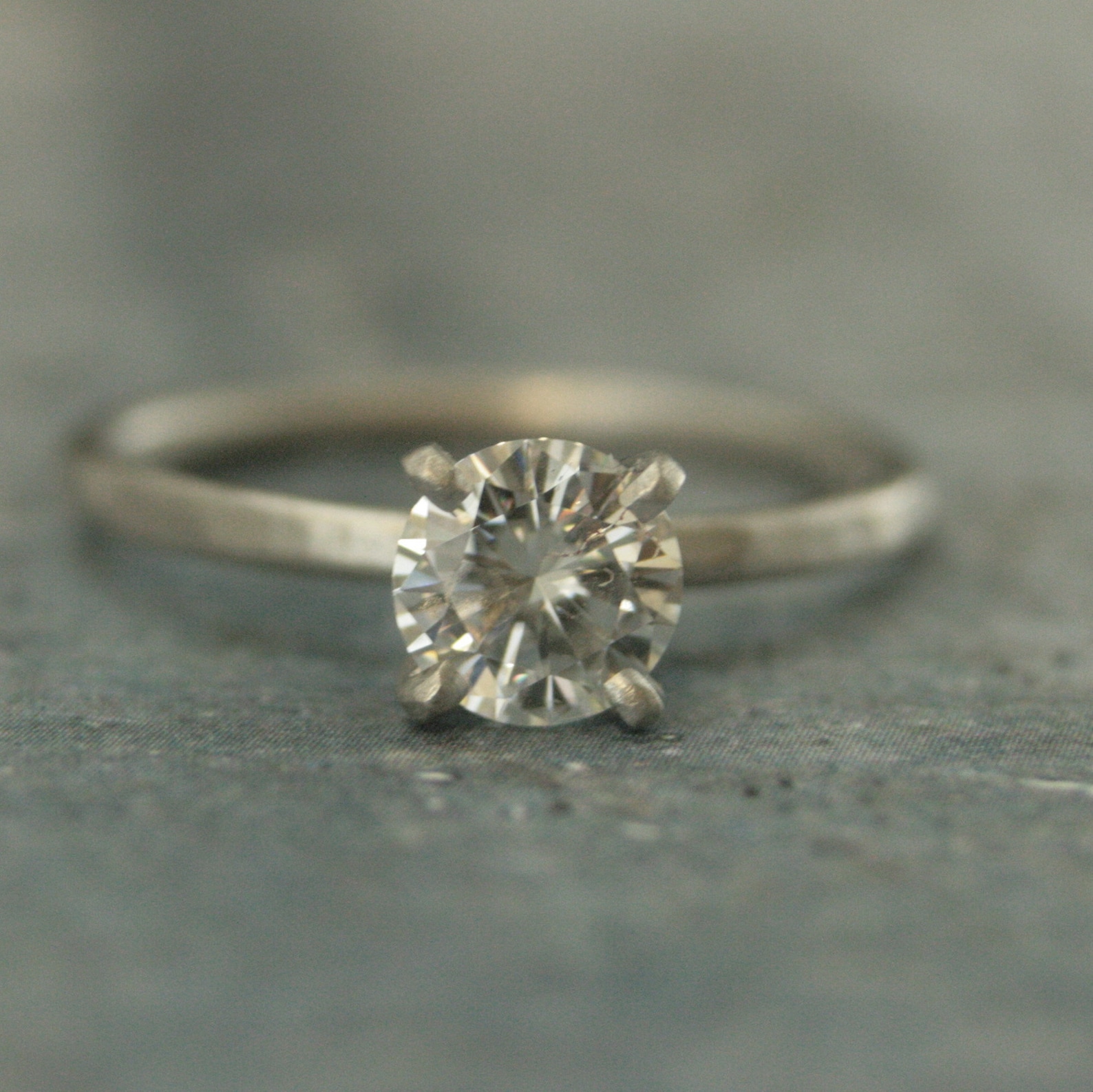 Hammered Solitaire Ring 14K Gold Solitaire Four Prong Setting - Etsy