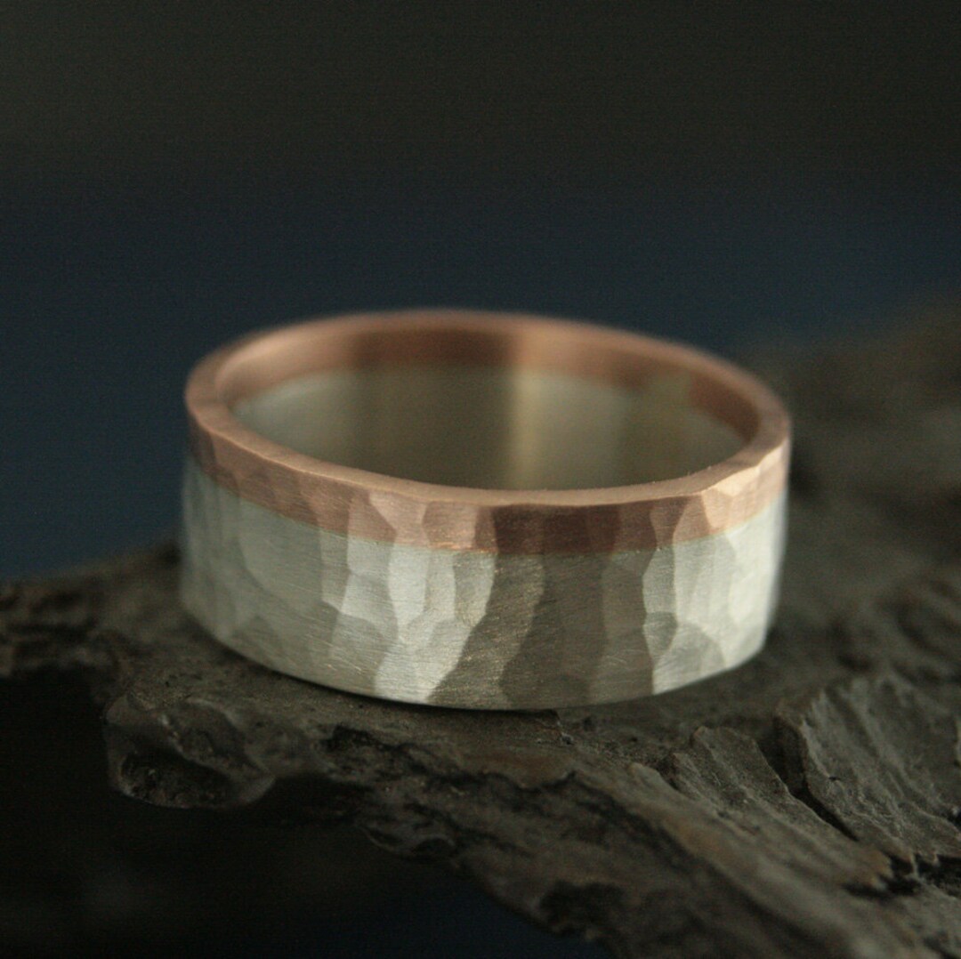 Mixed Metal Band 8mm Wide Ring Two Tone Band Gold and Silver Ring Mens ...