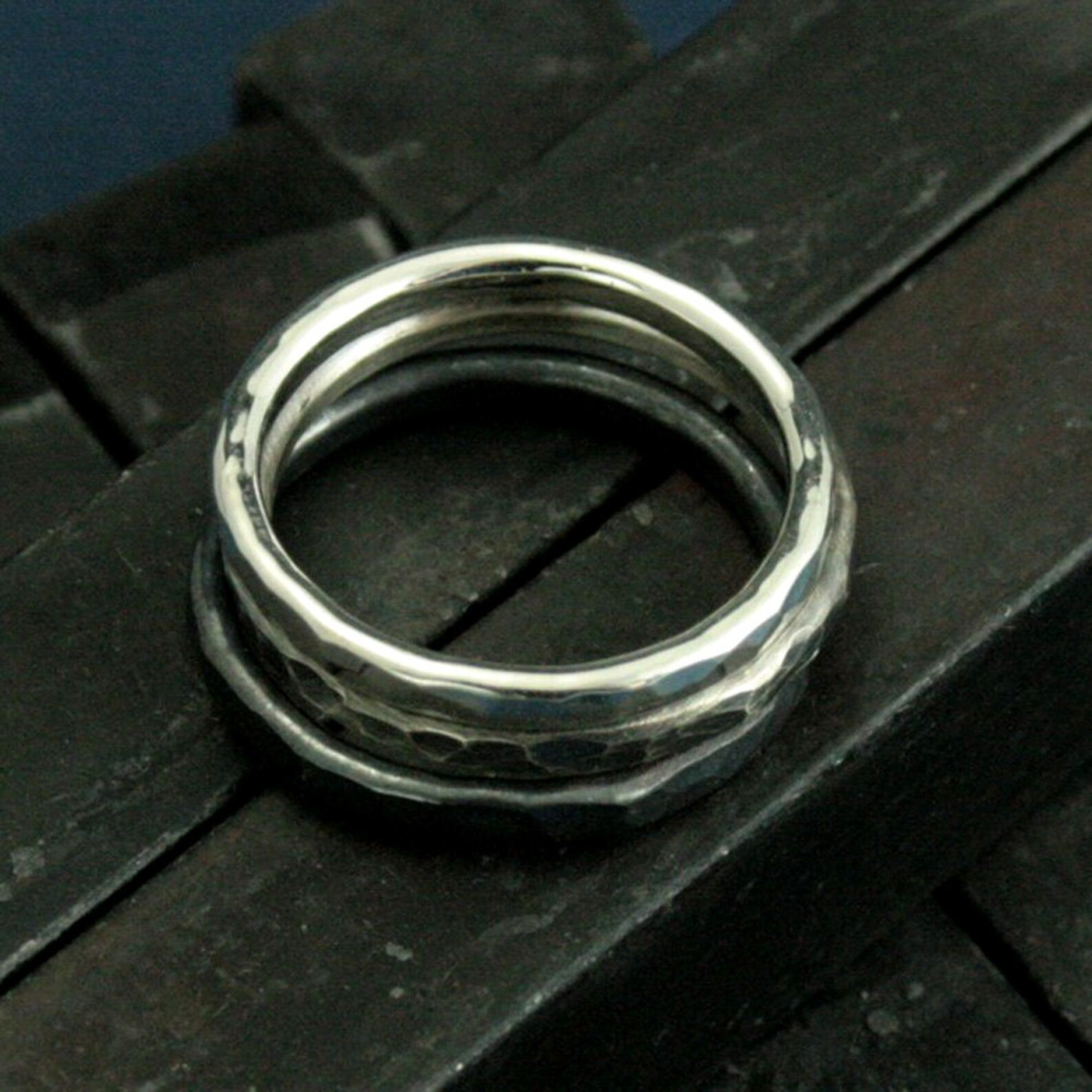 Ombre Trio - Silver Stacker Rings - Set of 3 - 2mm Thin Solid Sterling ...