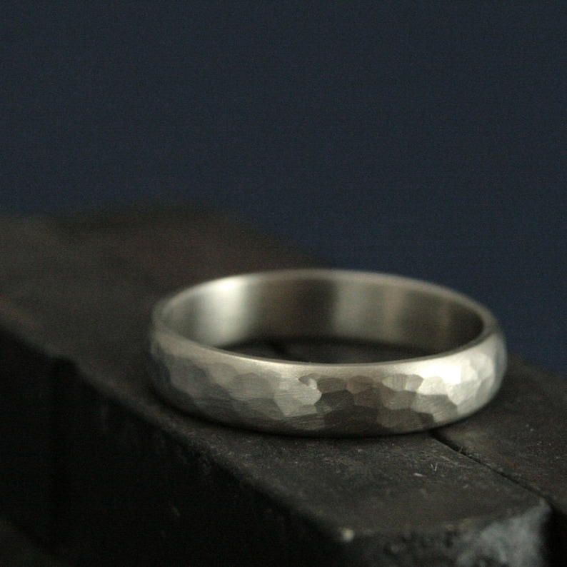 Hammered White Gold Ring Men's Wedding Band 4mm Wide Perfect Hammered ...