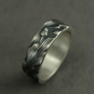 Band Tree Ring Nature Inspired Band Oak Leaf Ring Acorns Band Embossed ...