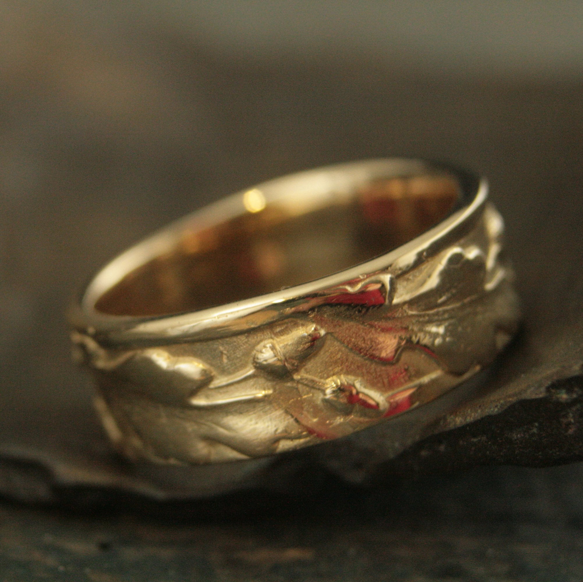 Men's Gold Wedding Band Oak Ring Acorns Solid Gold Rustic | Etsy