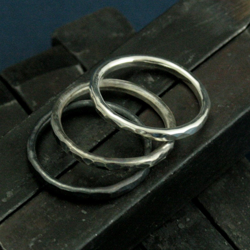 Ombre Trio Silver Stacker Rings Set of 3 2 mm Thin Solid | Etsy