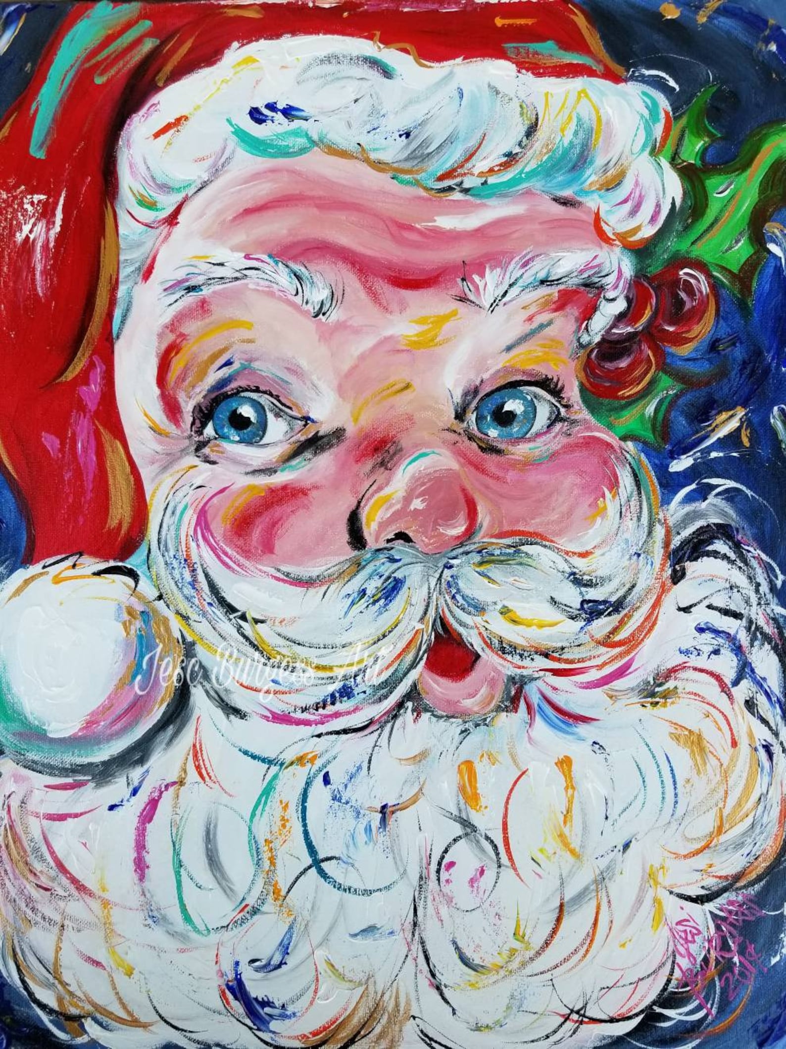 Colorful Santa Claus Painting Art Print Christmas Decor - Etsy