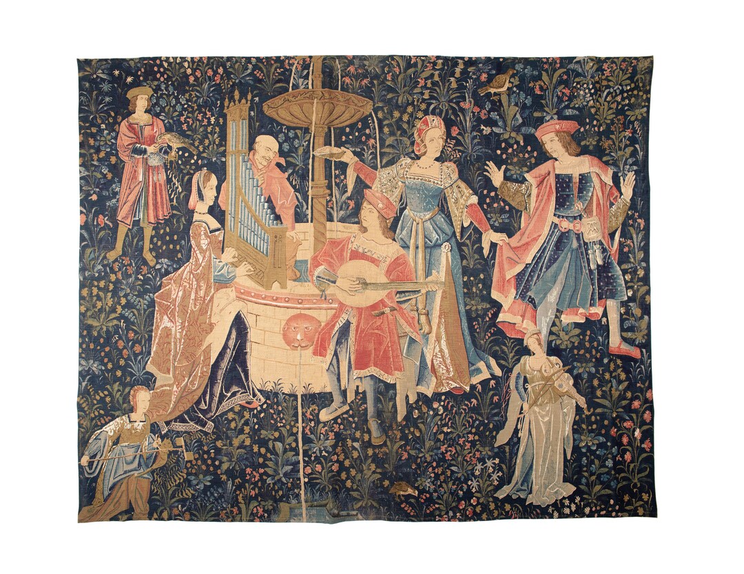 The Musicians Tapestry in a Multi Vibrant Tones Background, 100"w X 77 ...