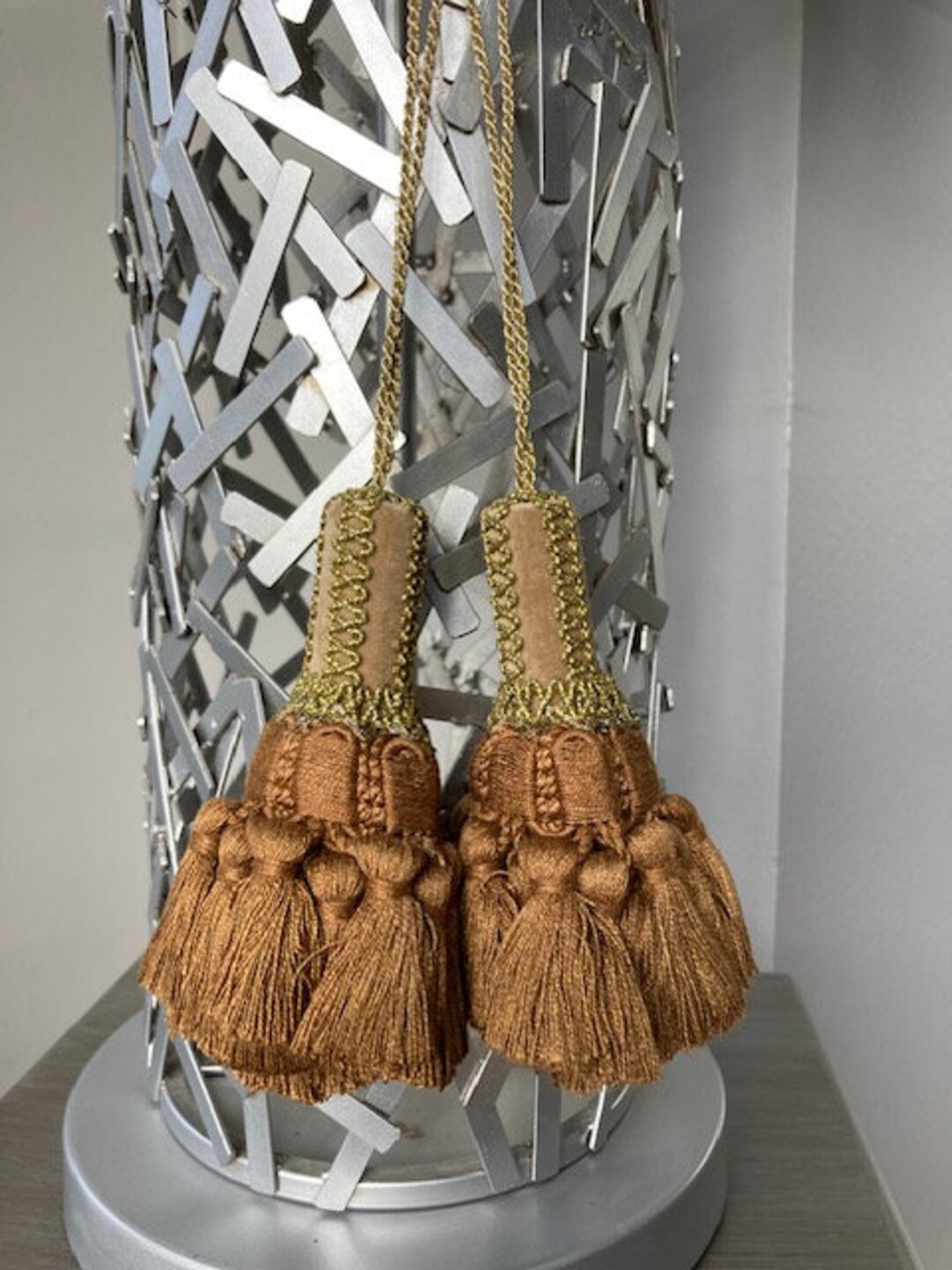 Tassels Hand-tied, Cotton/viscose, Brown, Size is 2.5"w X 3"h (approx ...