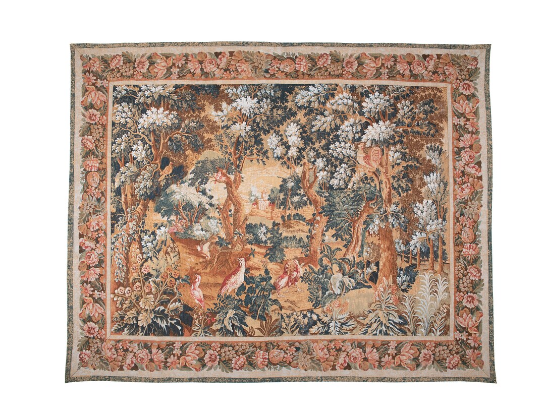 Bird Sanctuary Tapestry in a Multi Soft Tones Background 100"w X 77"h ...
